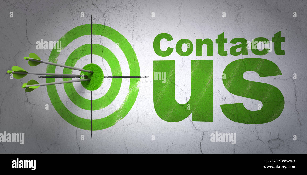 Marketing concept: target and Contact Us on wall background Stock Photo ...