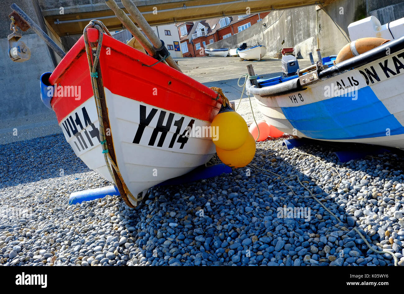 colourful fishing boats at sheringham, north norfolk, england Stock ...