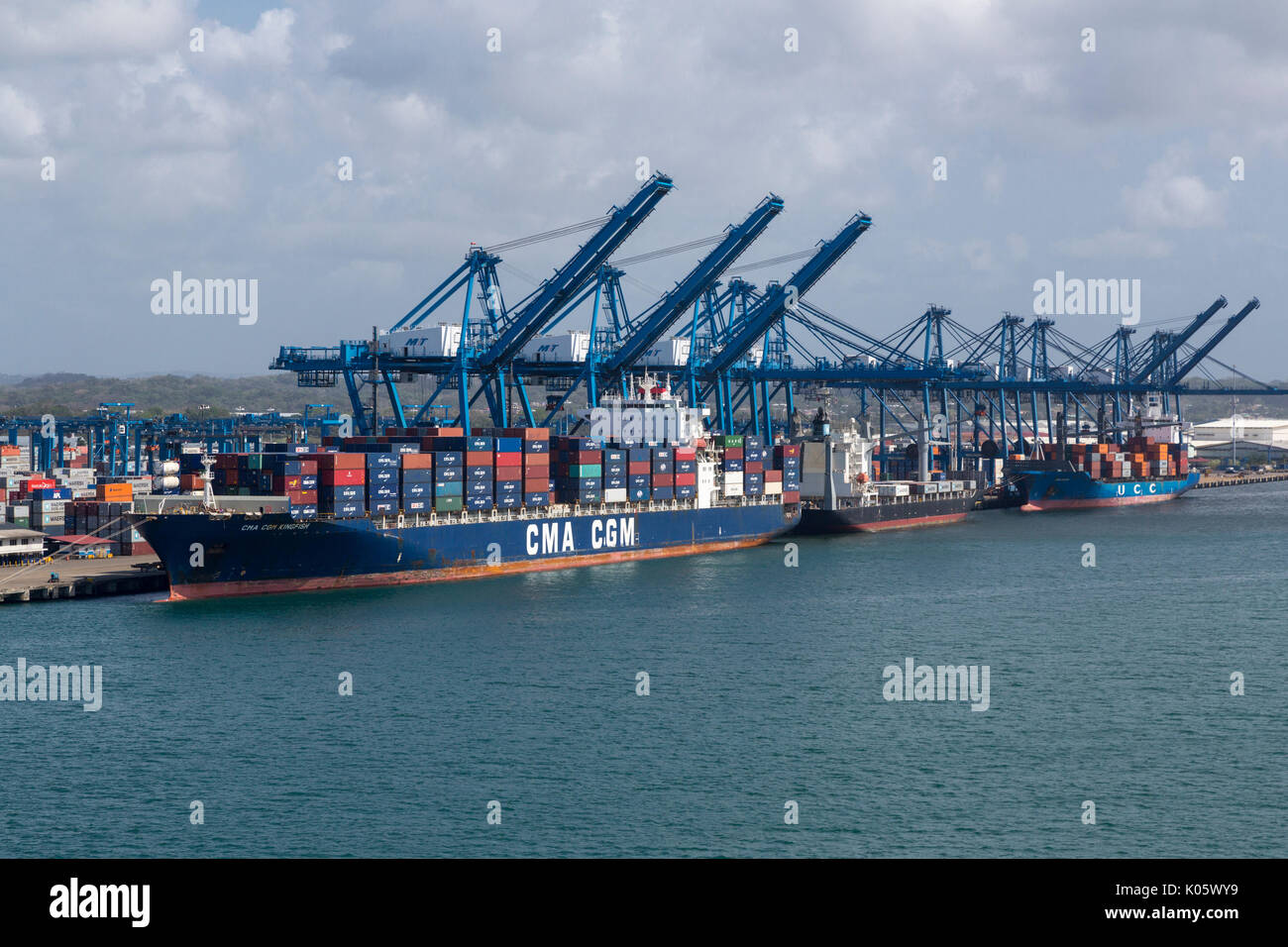 Colon, Panama. Container Ship and Container Cranes in the Port Stock ...