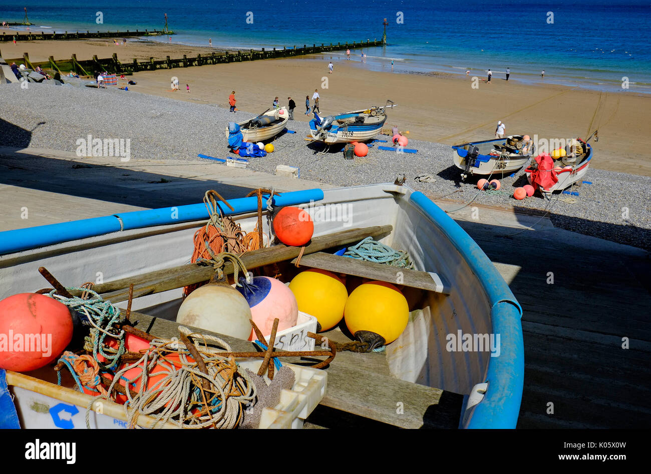 colourful fishing boats at sheringham, north norfolk, england Stock ...