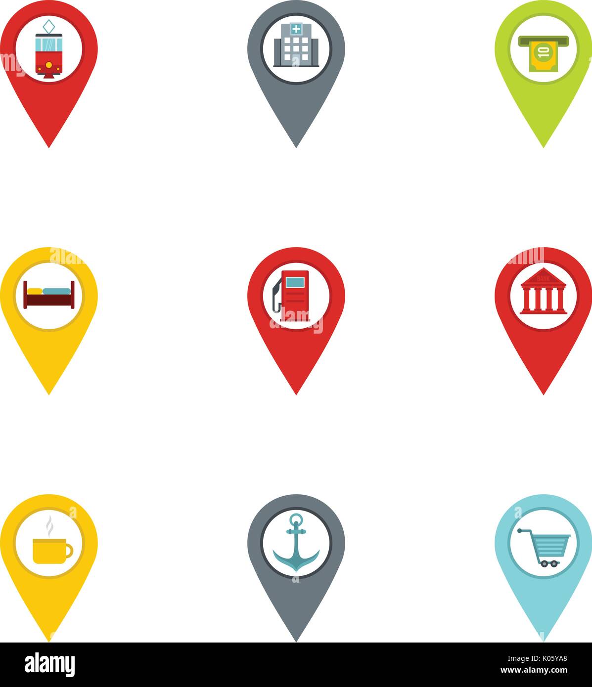 Route pins icon set, flat style Stock Vector Image & Art - Alamy