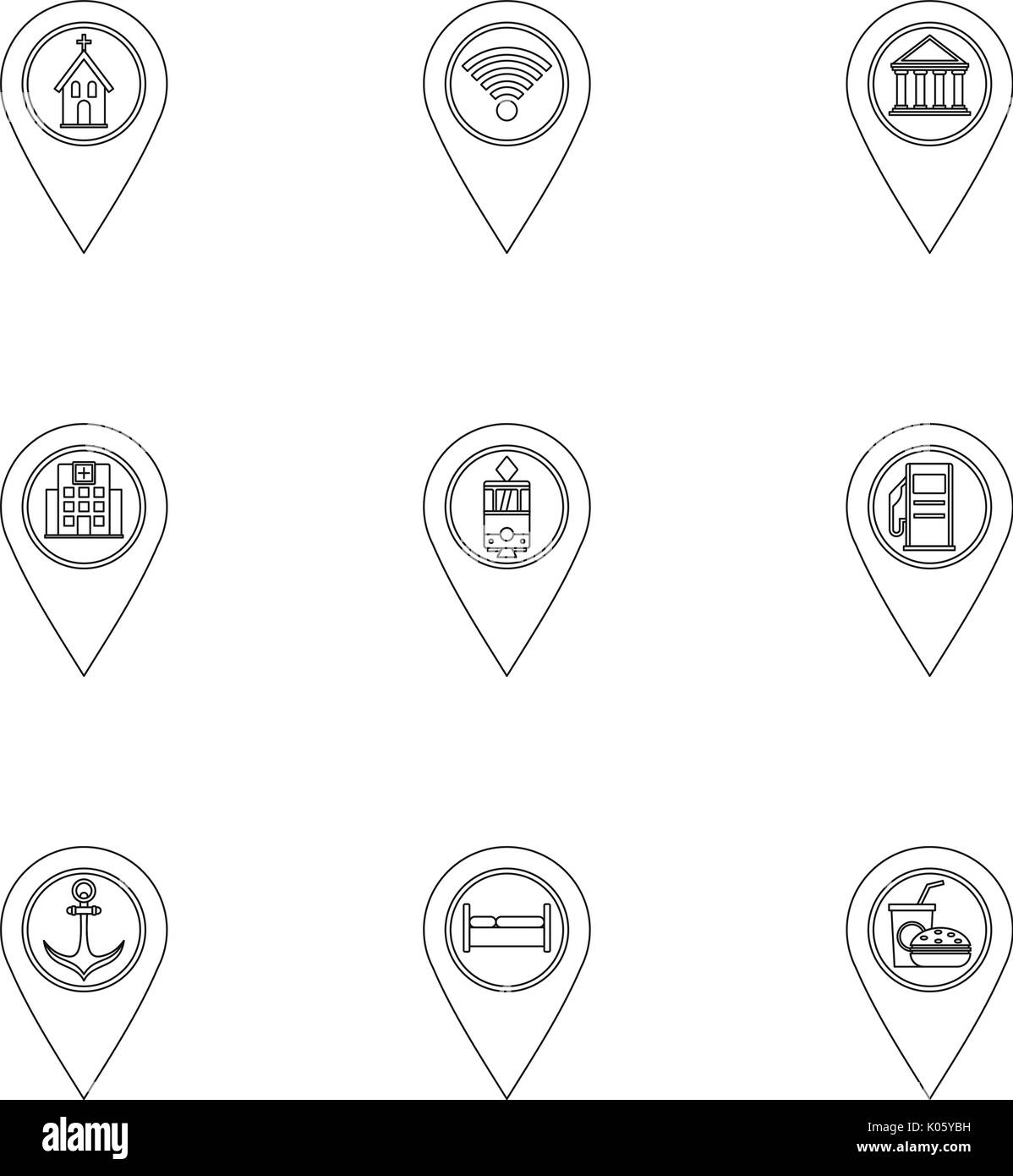 Travel pins icon set, outline style Stock Vector Image & Art - Alamy