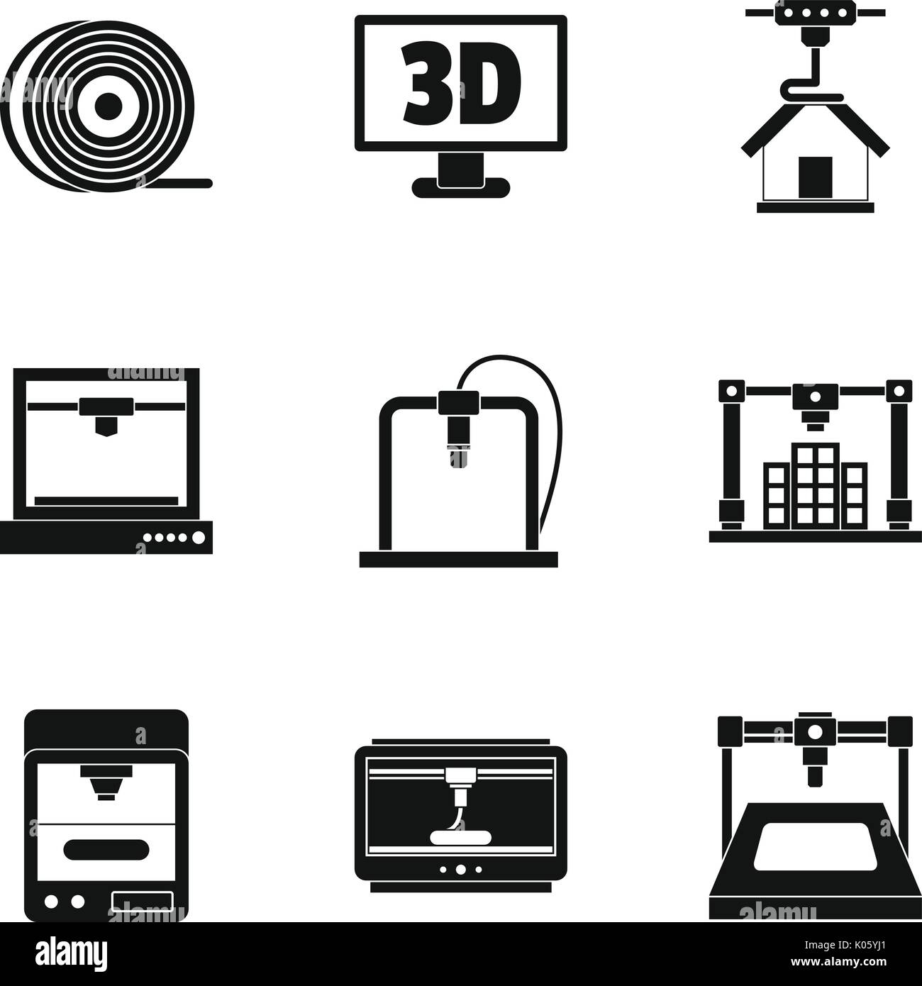 3d Printer Construct Icon Set Simple Style Stock Vector Art