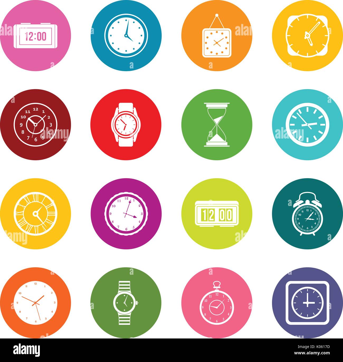 Time and Clock icons many colors set Stock Vector Image & Art - Alamy