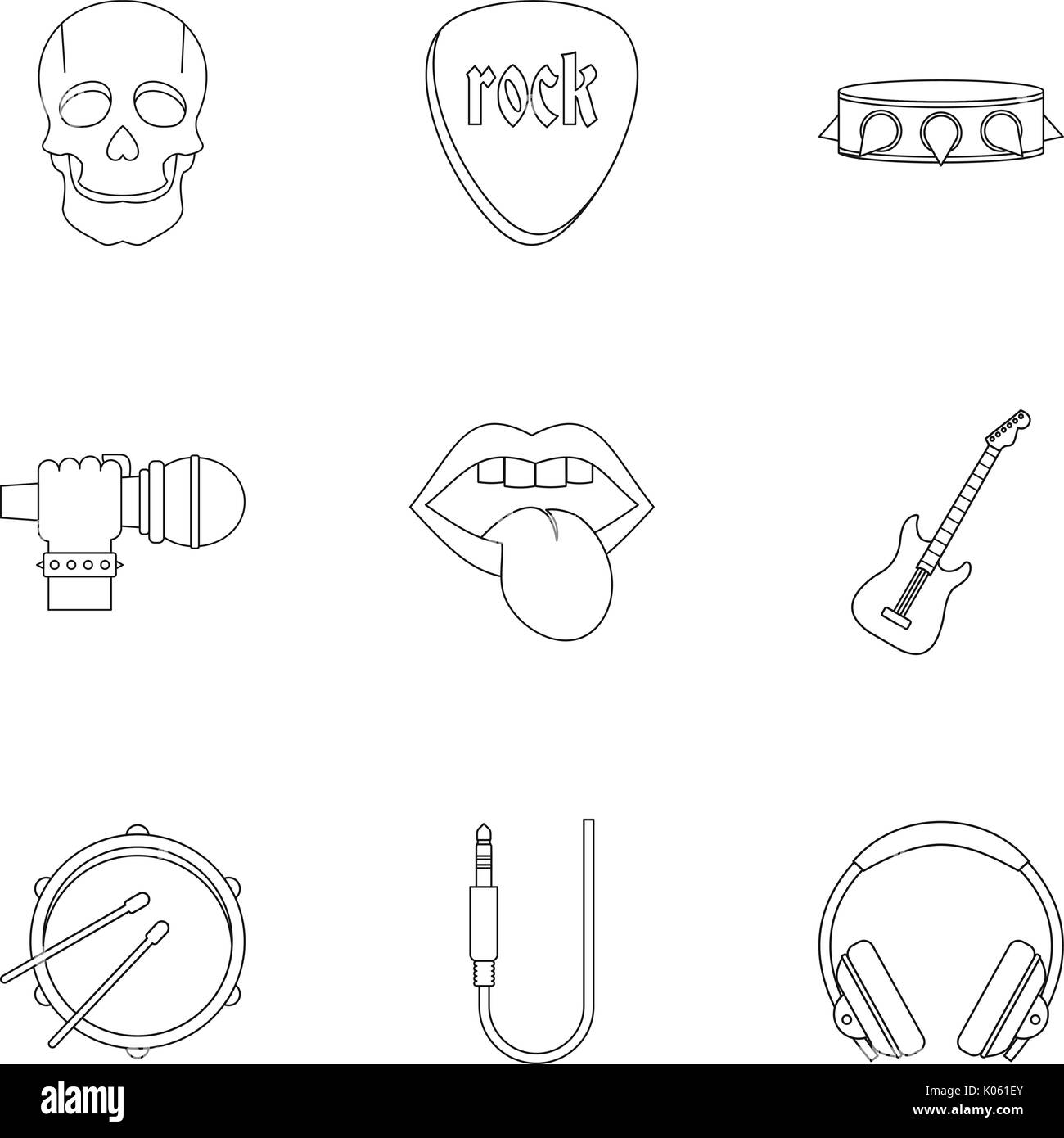 Rock music equipment icon set, outline style Stock Vector Image & Art ...