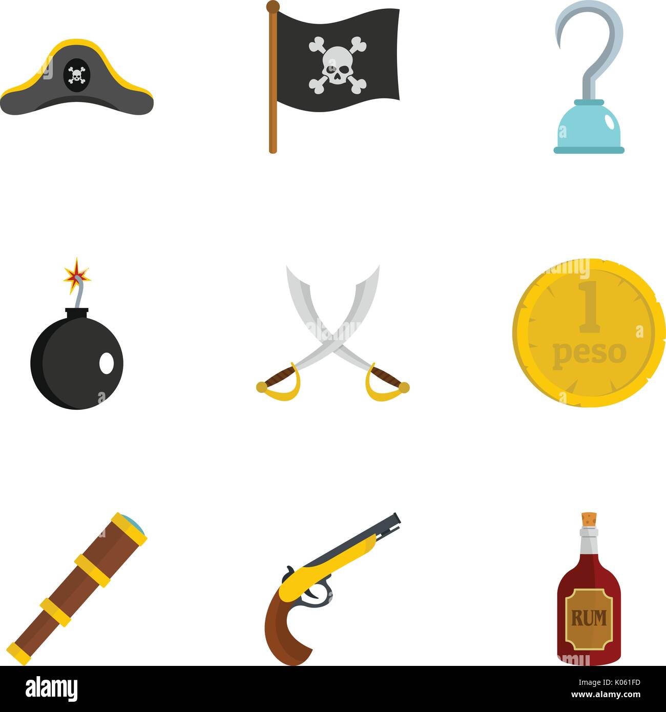 Pirates element icon set, flat style Stock Vector Image & Art - Alamy