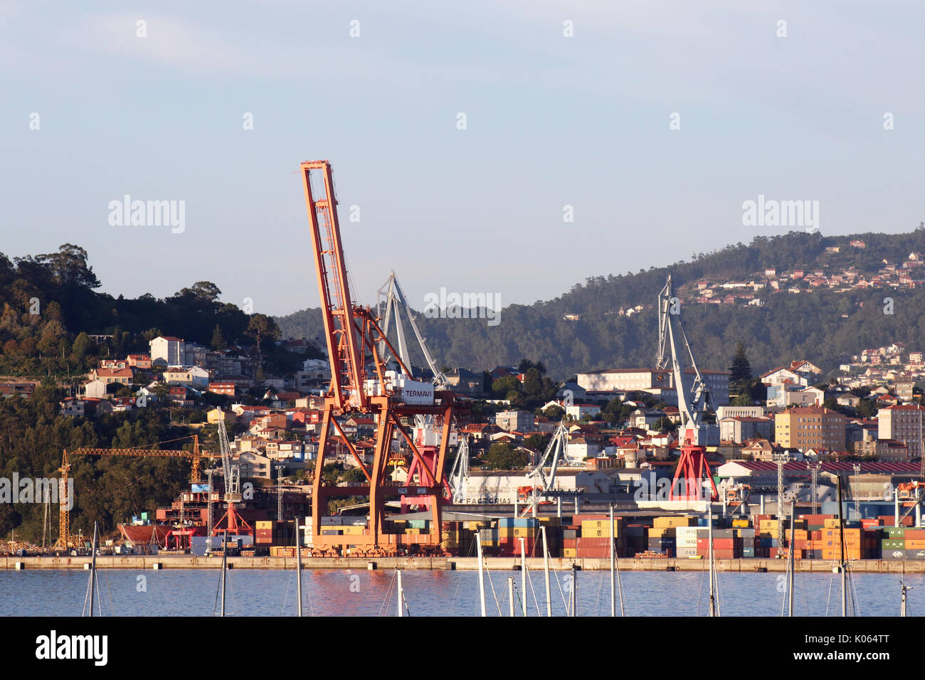commercial port with cranes and containers of VIgo city, the largest ...