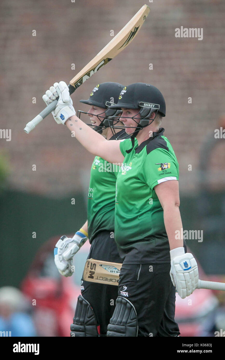 York, UK. 20th Aug, 2017. Heather Knight (Western Storm) and Rachel ...