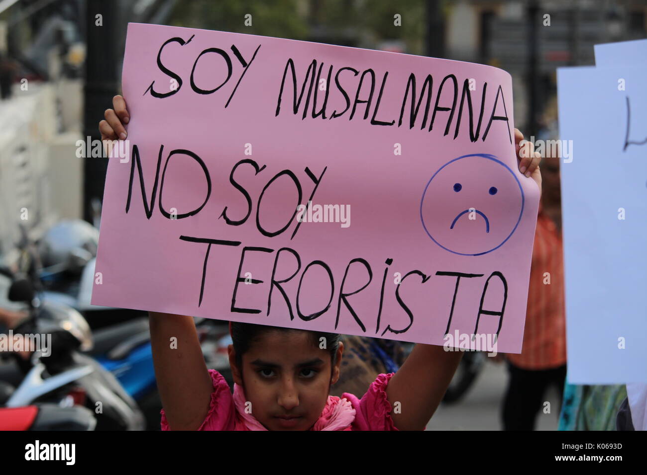 Barcelona, Spain - August 21, 2017: Members of the muslim community ...