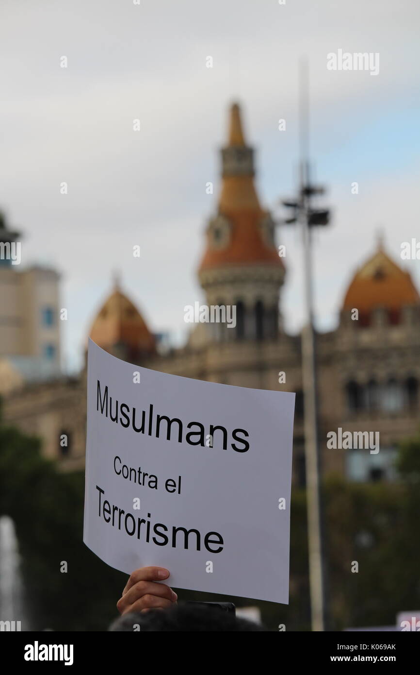 Barcelona, Spain - August 21, 2017: Members of the muslim community ...