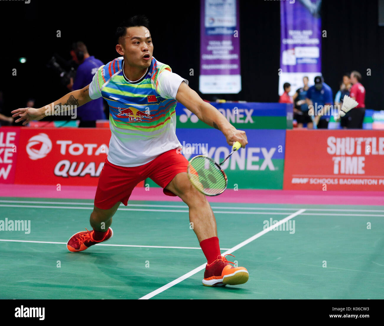Glasgow, Scotland. 21st Aug, 2017. Lin Dan of China competes during the ...