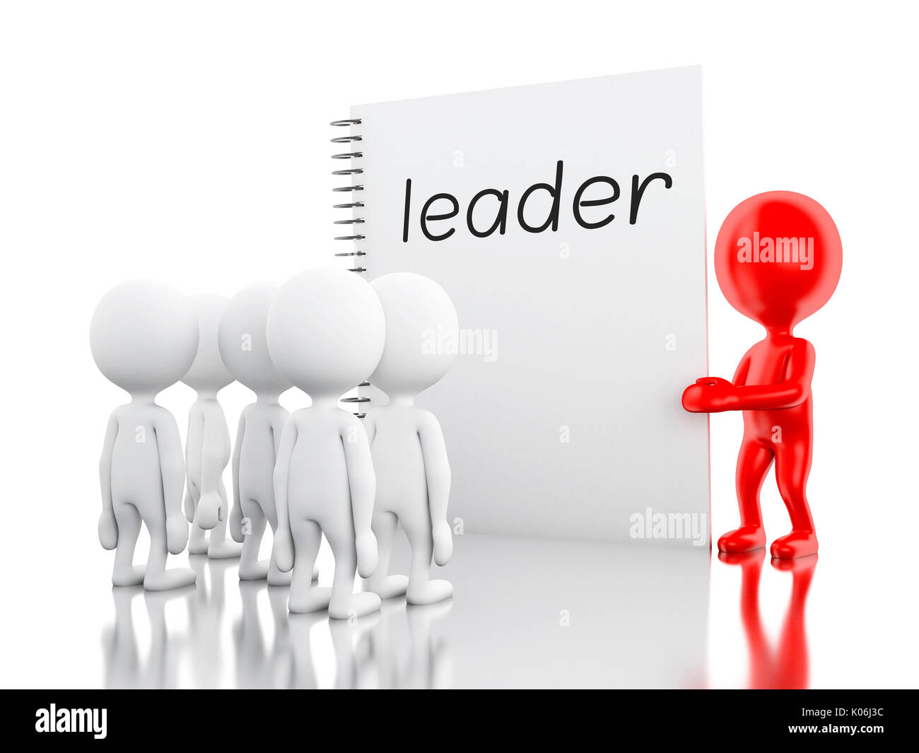 3d renderer image. White people, red leadership and notepad with word ...