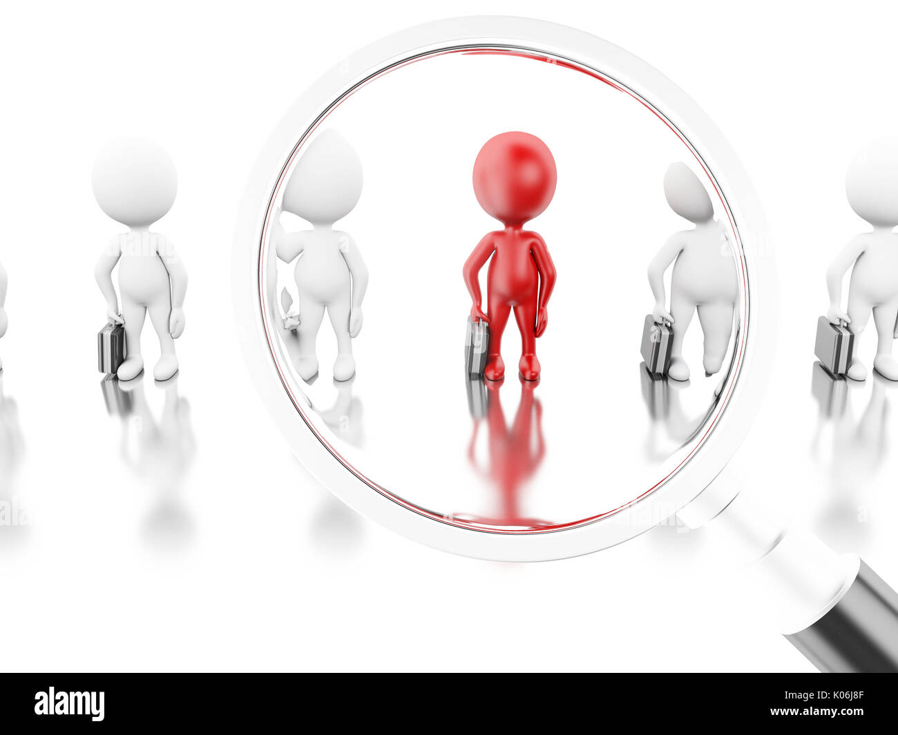 3d illustration. Magnifying glass picking up a new worker. Hiring ...
