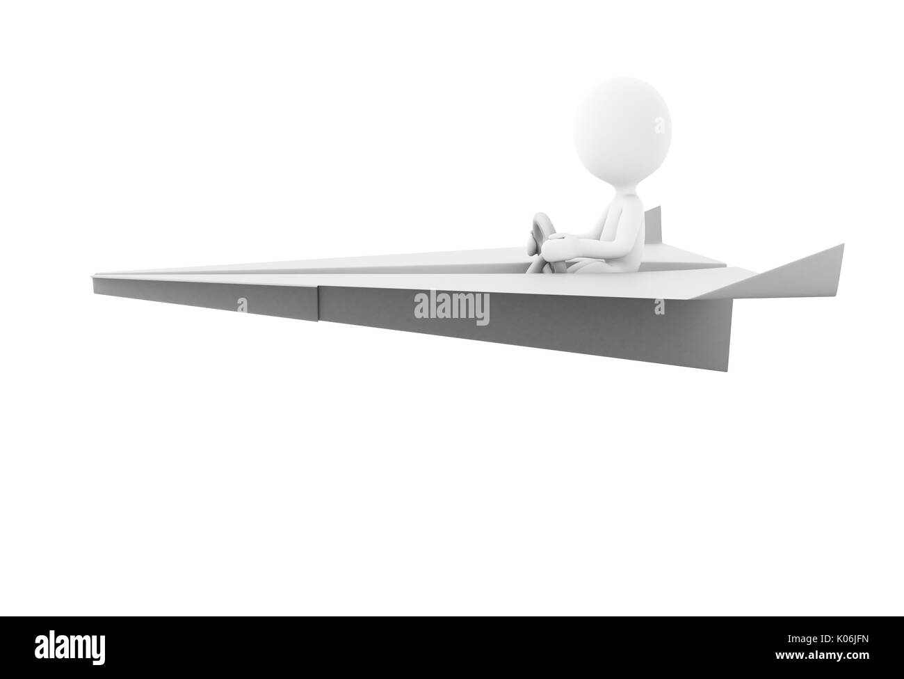 3d illustration. White people riding a paper plane. Isolated white ...