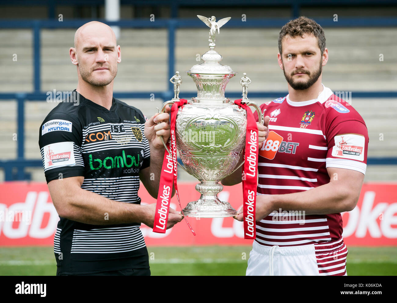 Hull FC captain Gareth Ellis (left) and Wigan Warriors' captain Sean O ...