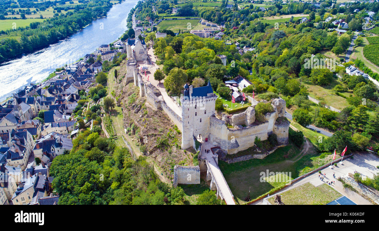 Aerial view of Chinon city castle in Indre et Loire, France Stock Photo ...