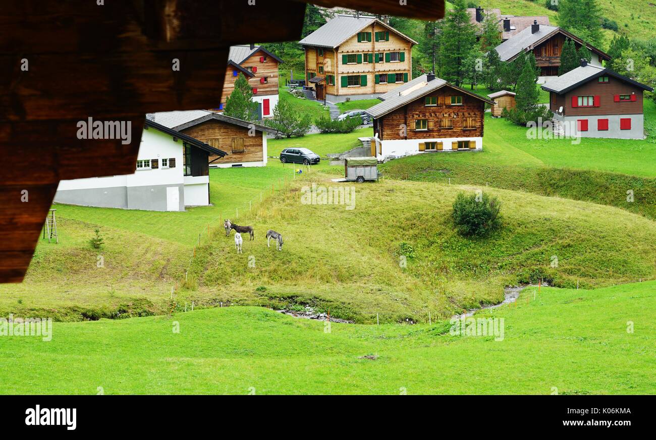 View of Malbun, a ski resort village in the Alps mountains in ...