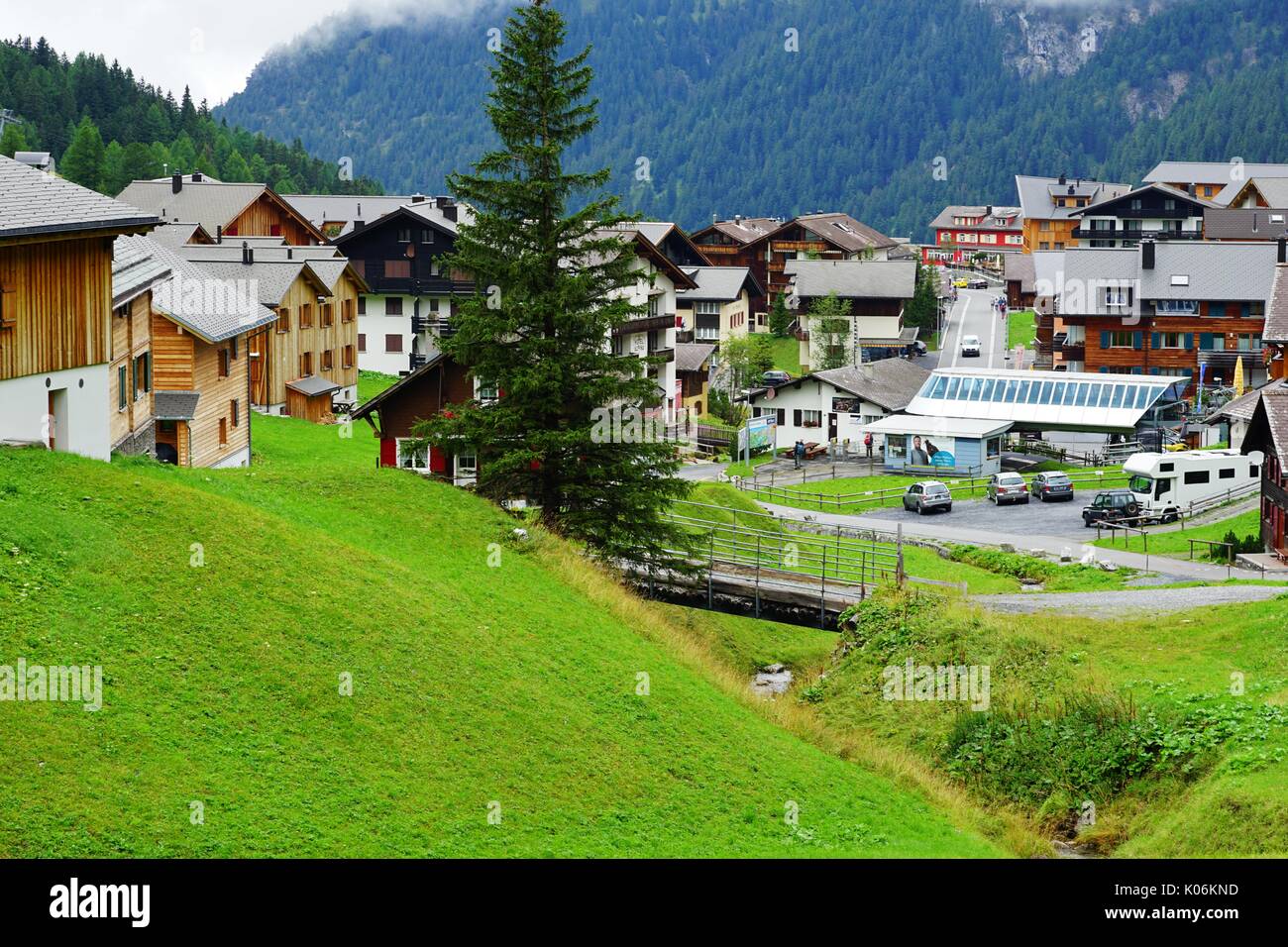 View of Malbun, a ski resort village in the Alps mountains in ...