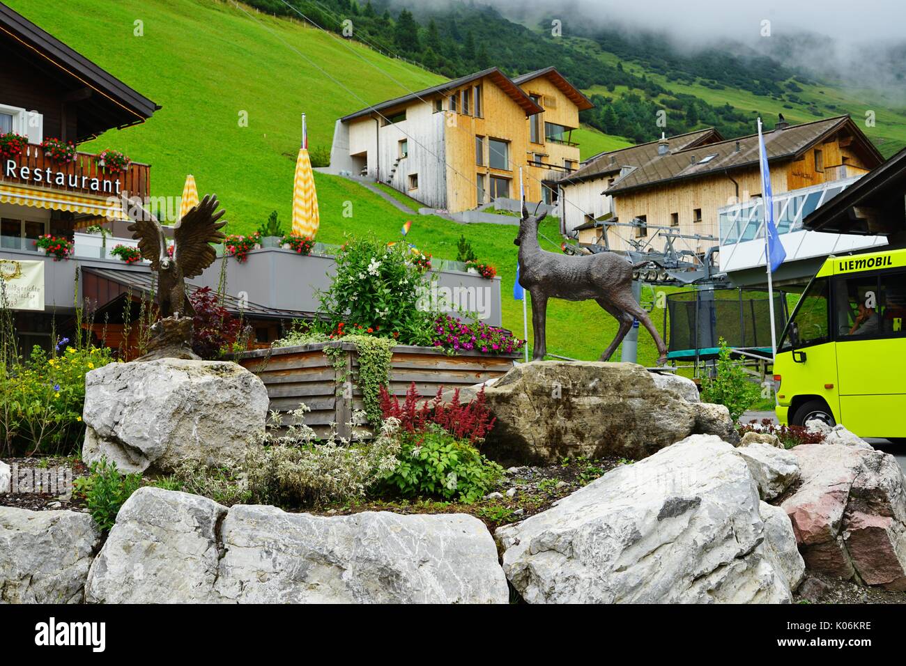 View of Malbun, a ski resort village in the Alps mountains in ...