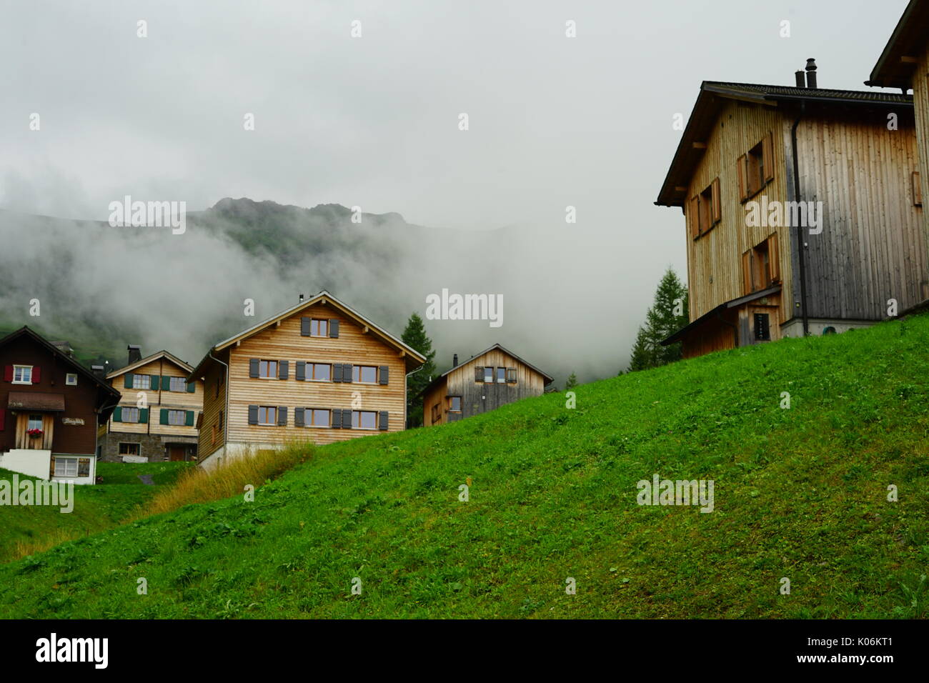 View of Malbun, a ski resort village in the Alps mountains in ...