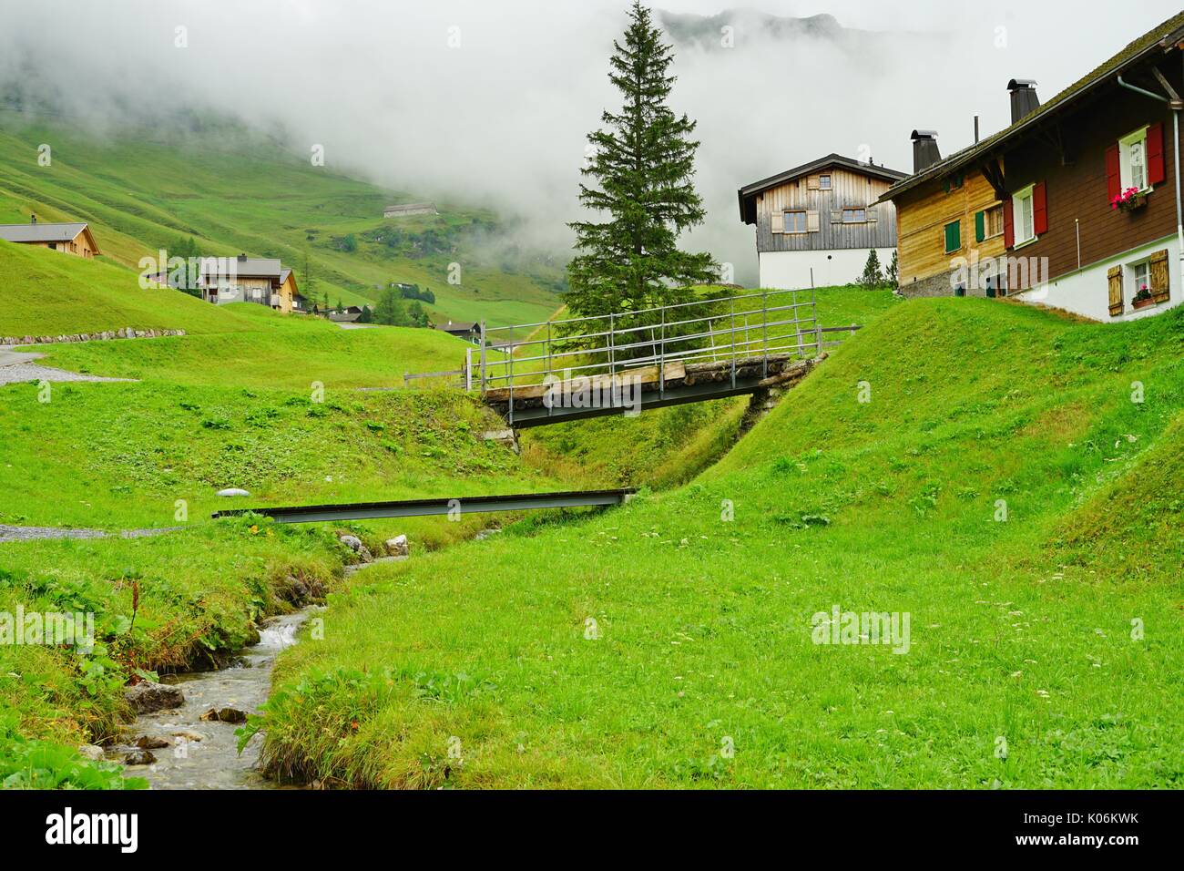 View of Malbun, a ski resort village in the Alps mountains in ...