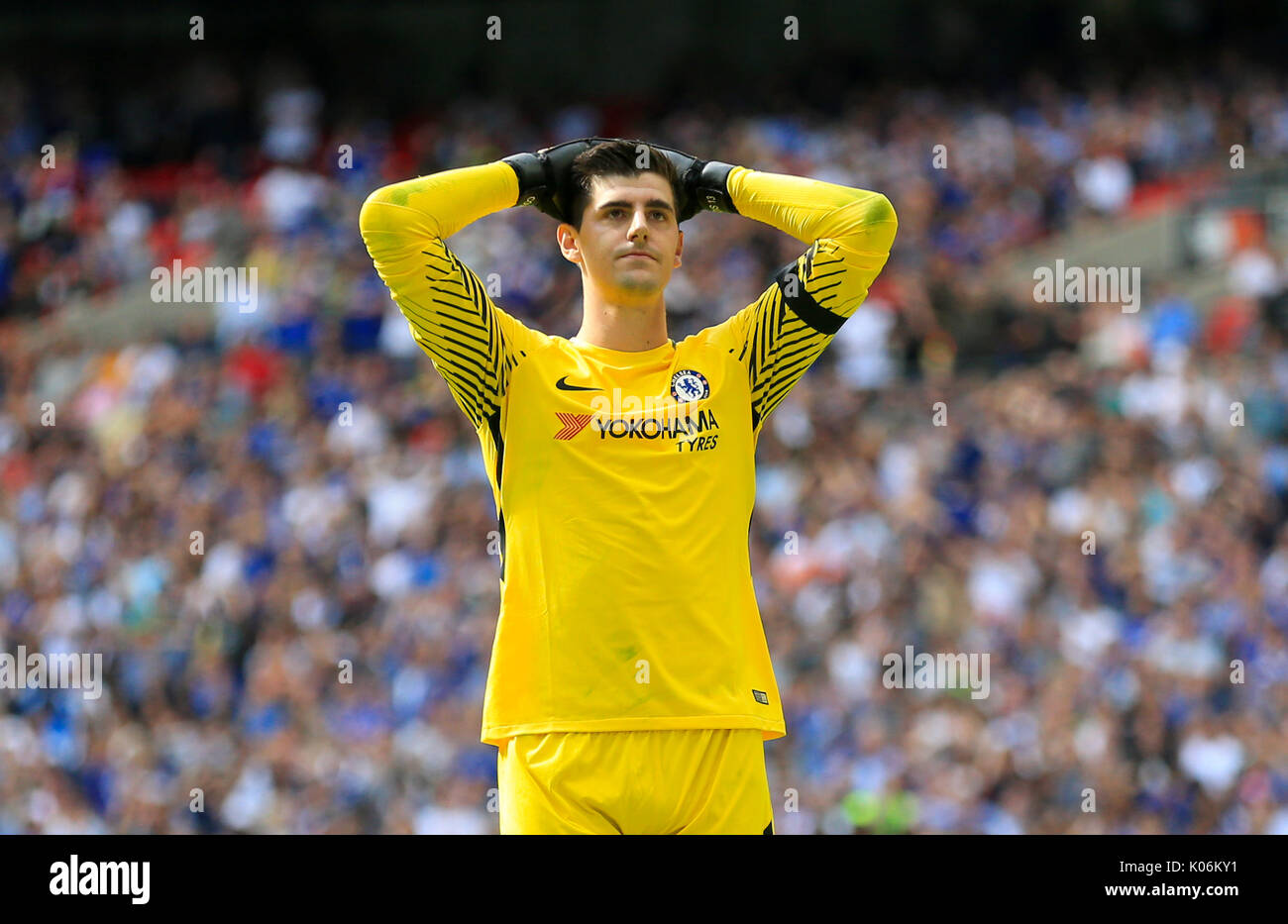 Chelsea goalkeeper Thibaut Courtois shows his frustration Stock Photo ...