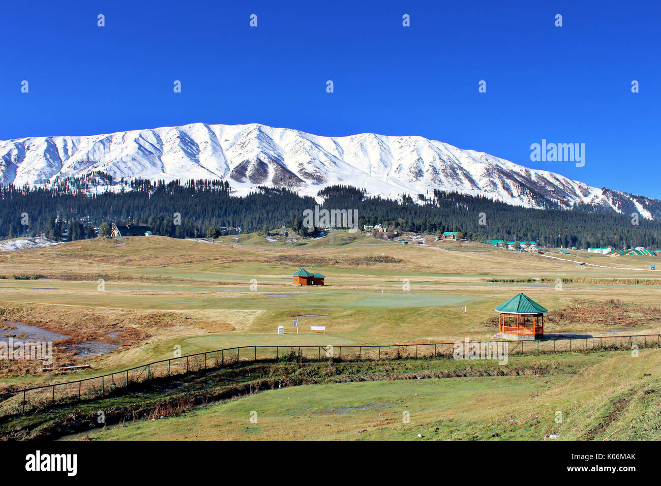 Awesome valley, mountain village landscape. Heaven on earth. Gulmarg in ...