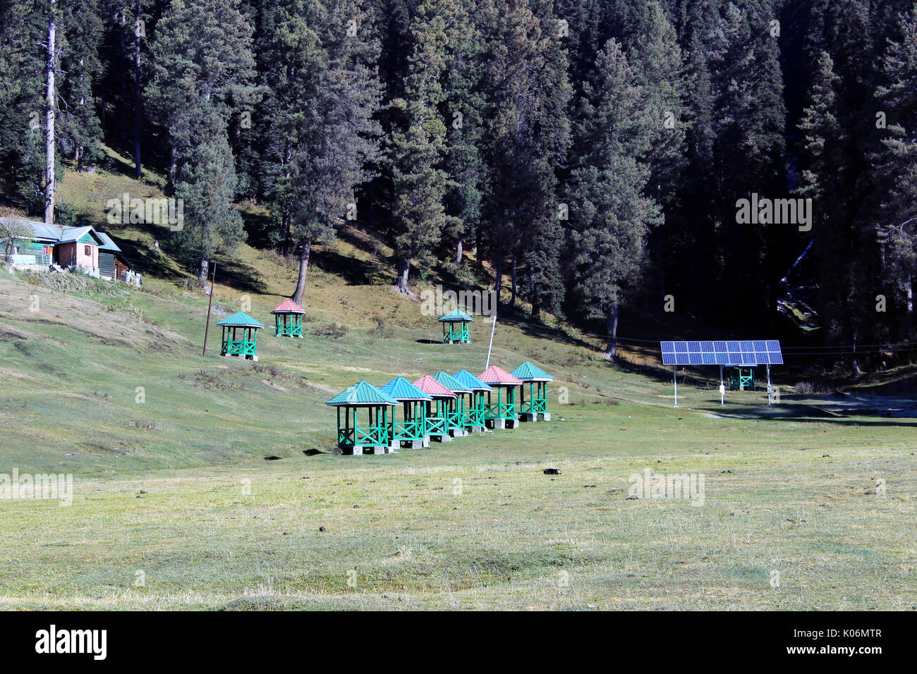 Awesome valley, mountain village landscape. Heaven on earth. Gulmarg in ...