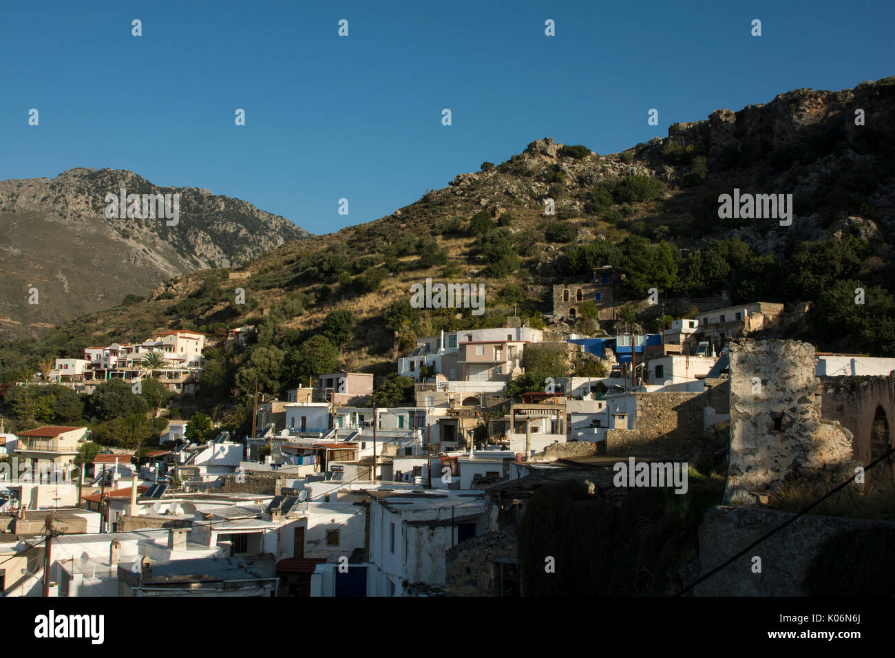Mountain village Sellia at the South coast of Crete in the morning ...