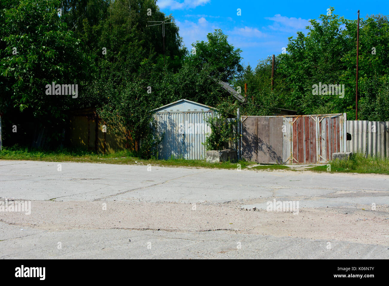 Destroyed buildings in the exclusion zone. Dead military unit ...