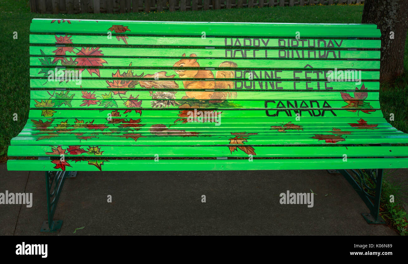 Happy Birthday Canada painted on a park bench to celebrate Canada's ...