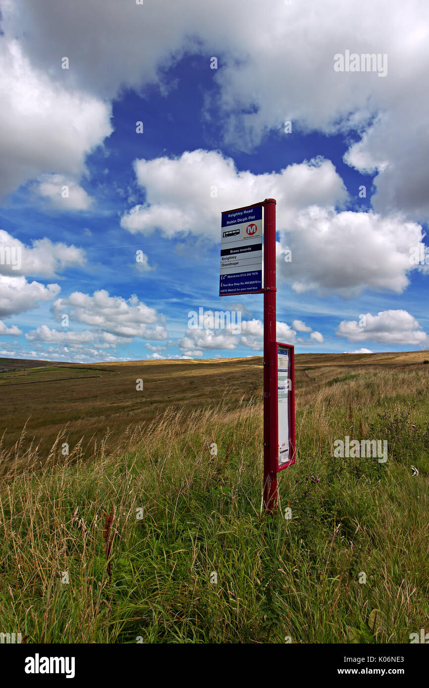 Remote bus stop on top of Penistone Hill, West Yorkshire, England, UK ...