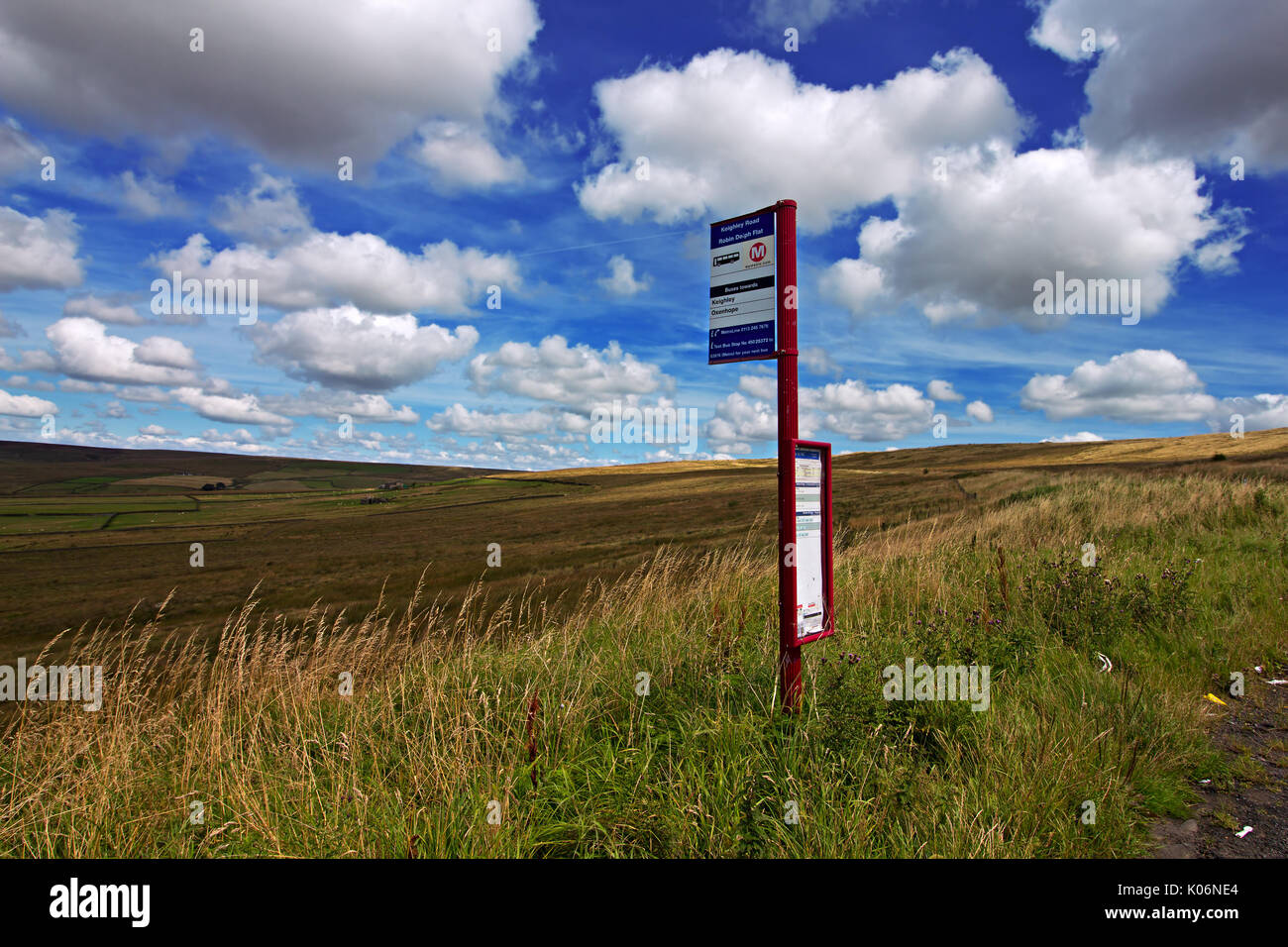 Remote bus stop on top of Penistone Hill, West Yorkshire, England, UK ...