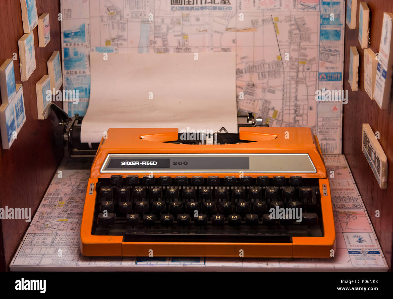Taipei, Taiwan - March 21, 2015: Vintage typing machine exhibit in The ...