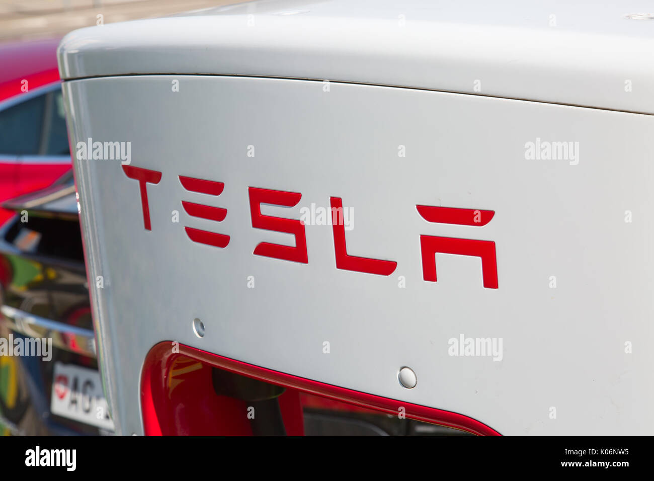 ZURICH - July 22: Tesla Supercharger station on July 22, 2017 in Zurich ...