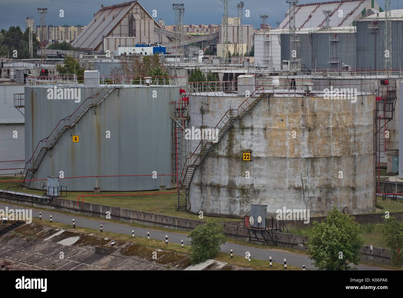 Old large refinery petrol tanks in St. Petersburg, Russia Stock Photo ...