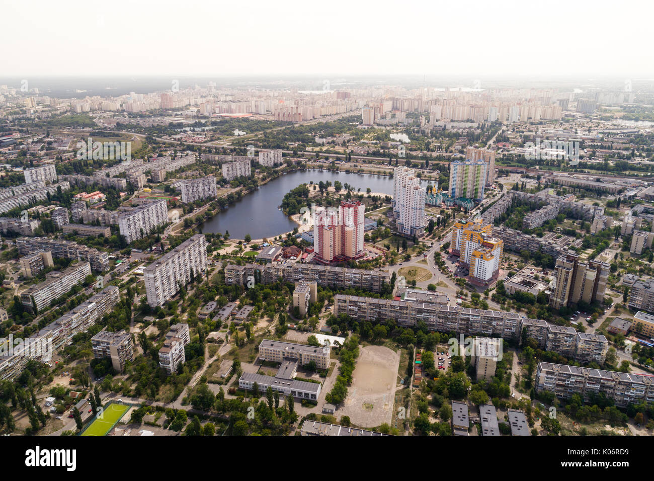Residential district in a large metropolis with road junctions and ...
