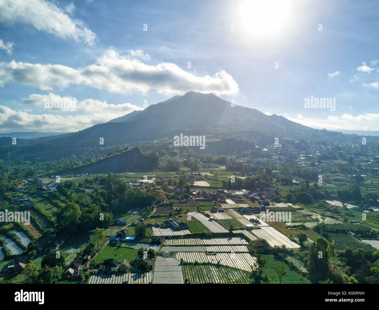 Aerial view of Mount Batur from the village of Kintamani in Bali ...