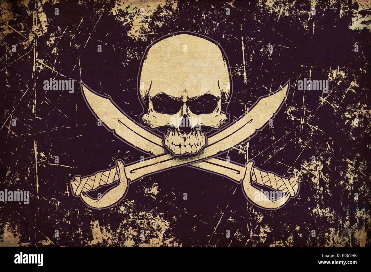 Illustration of a scratched, rusty, grunge, aged pirate flag, jawless ...