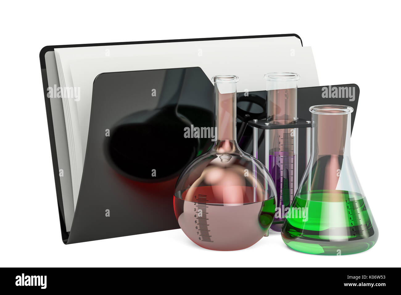 Computer folder icon with glass flasks, 3D rendering isolated on white ...