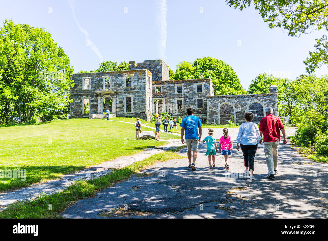 Cape Elizabeth, USA - June 10, 2017: Family people walking to Goddard ...