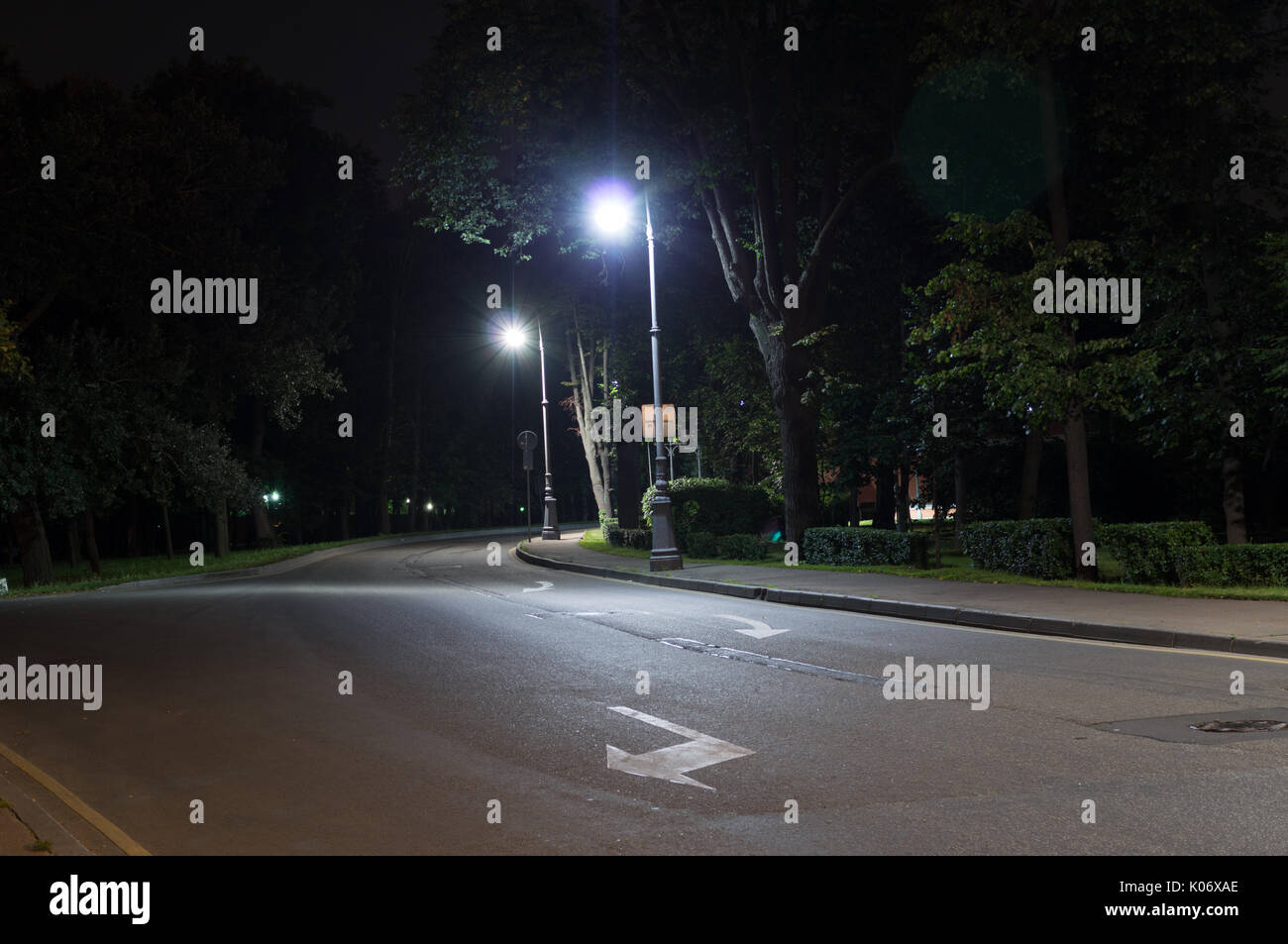 quiet city street with lights at night. background, citylife Stock ...
