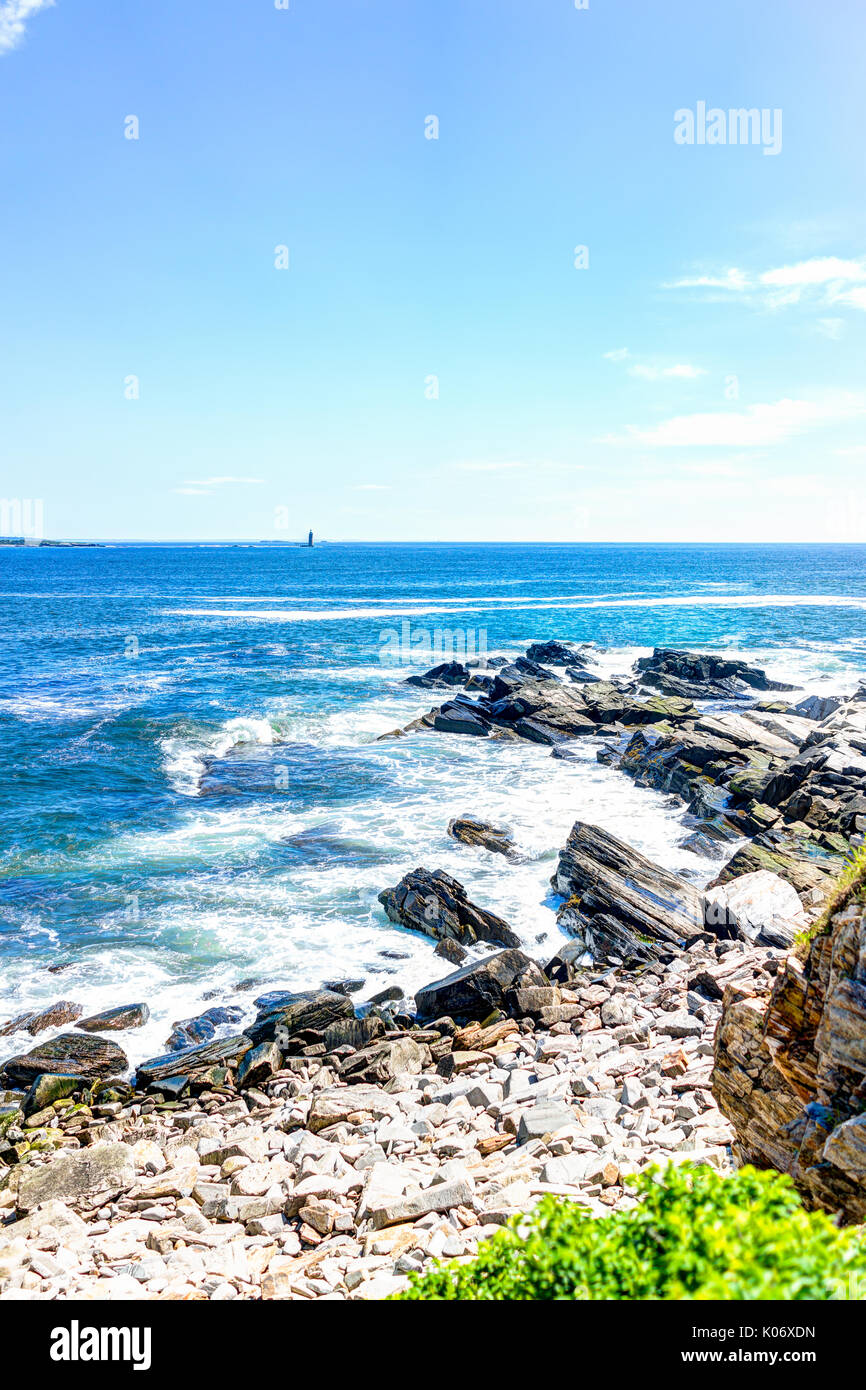 Cliff rocks aerial view by trail by Portland Head Lighthouse in Fort ...