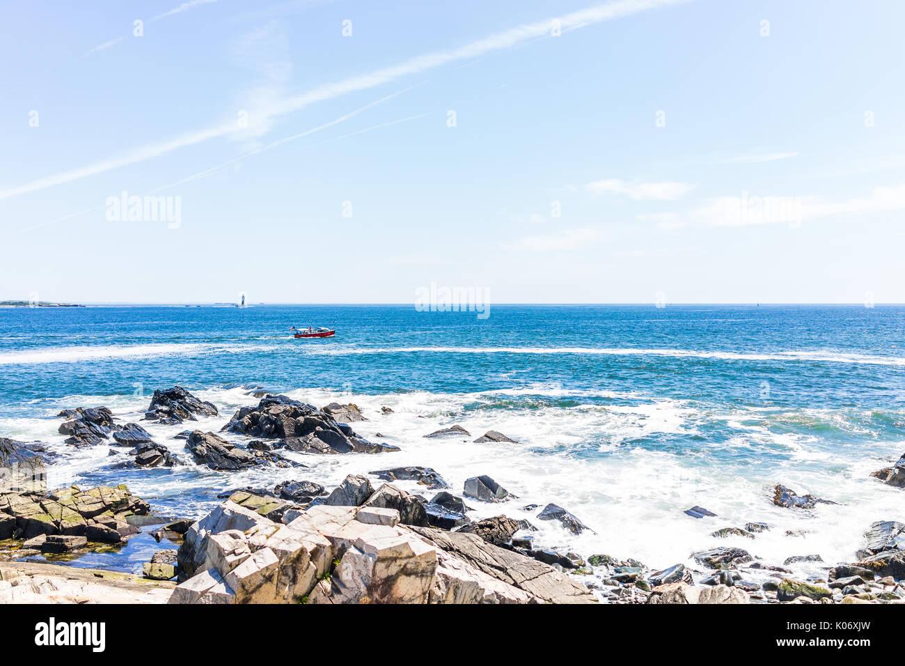Cliff rocks aerial view by trail by Portland Head Lighthouse in Fort ...