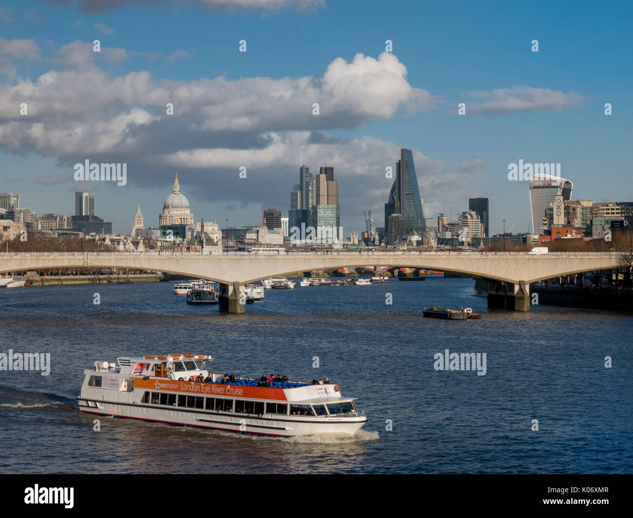 europe, UK, England, London, City skyline river cruiser 2014 Stock ...