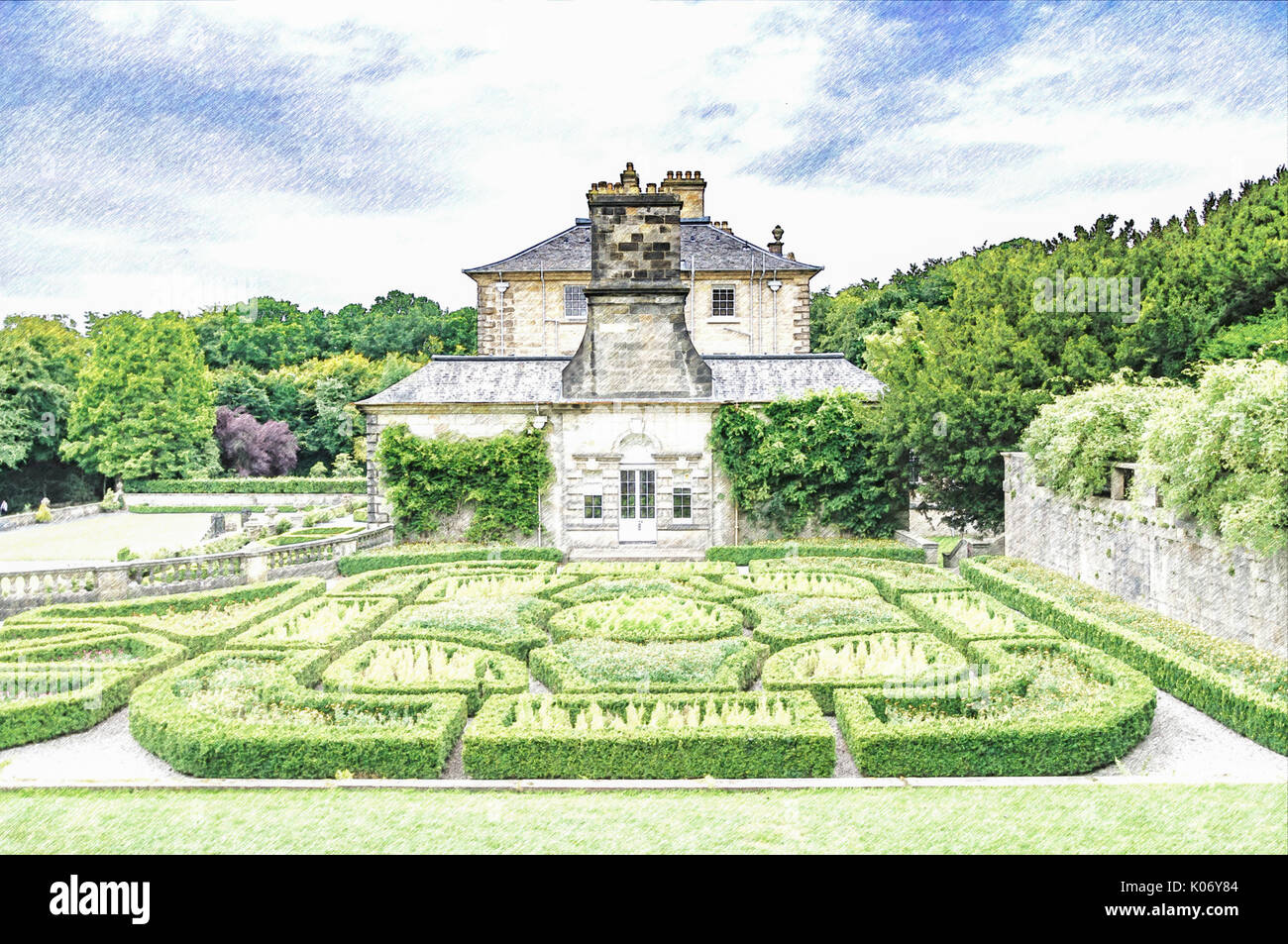 Pencil sketch of Pollok House which is is the ancestral home of the ...
