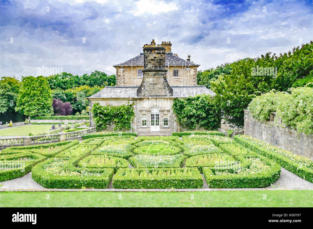 Watercolour painting of Pollok House which is the ancestral home of the ...