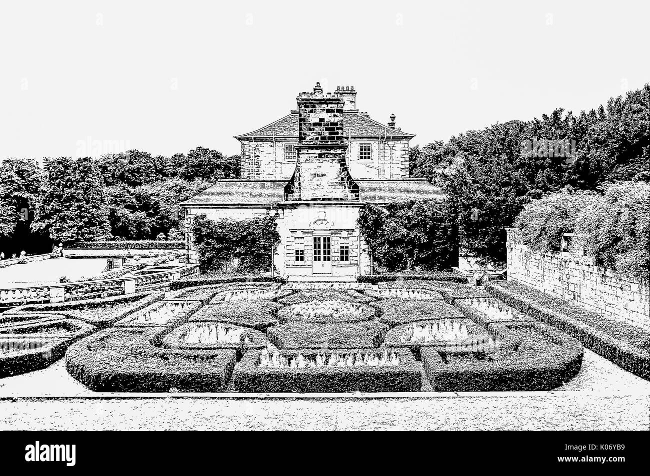 Pen and ink sketch of Pollok House which is the ancestral home of the ...