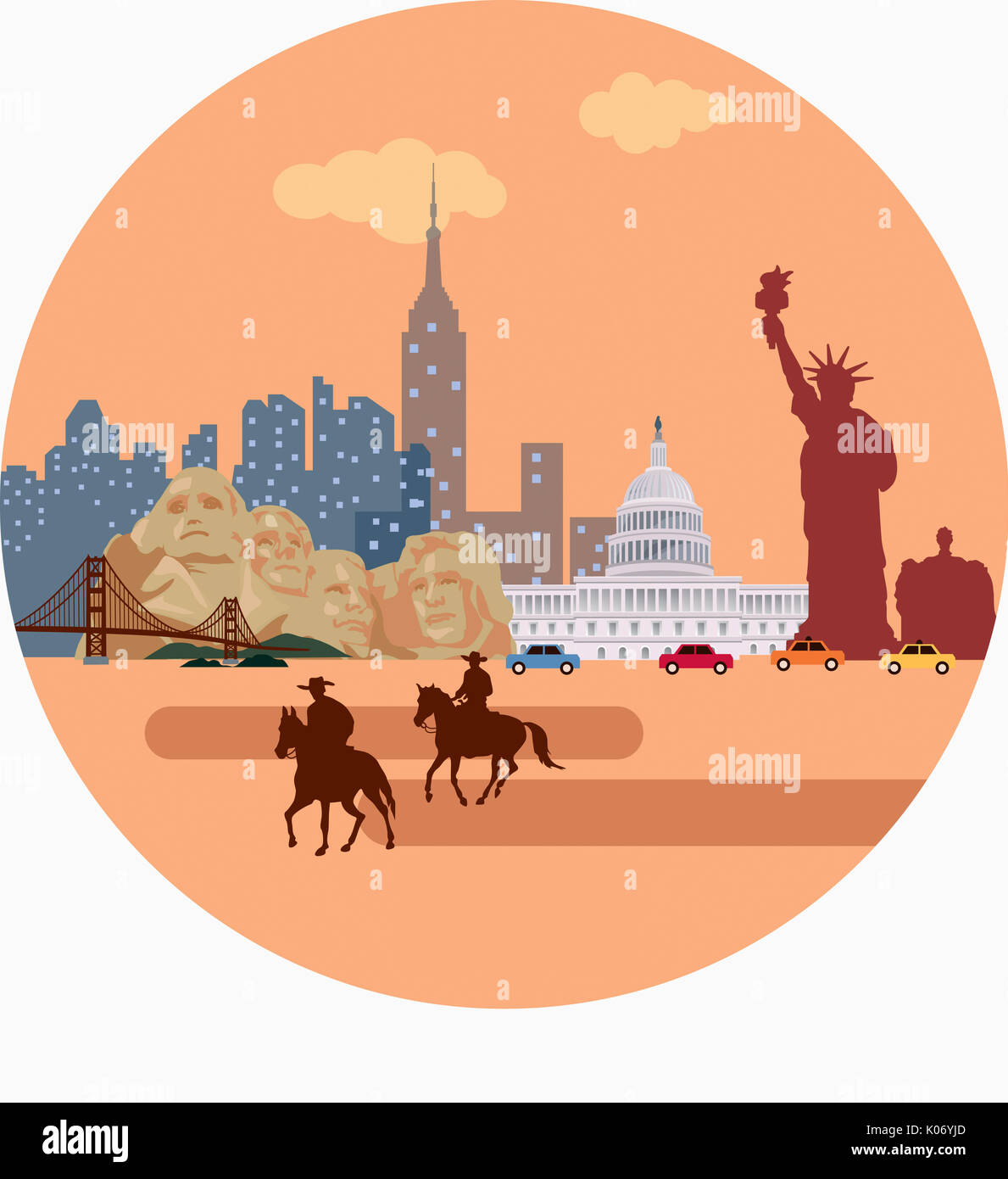 Illustration of landmarks in America Stock Photo - Alamy