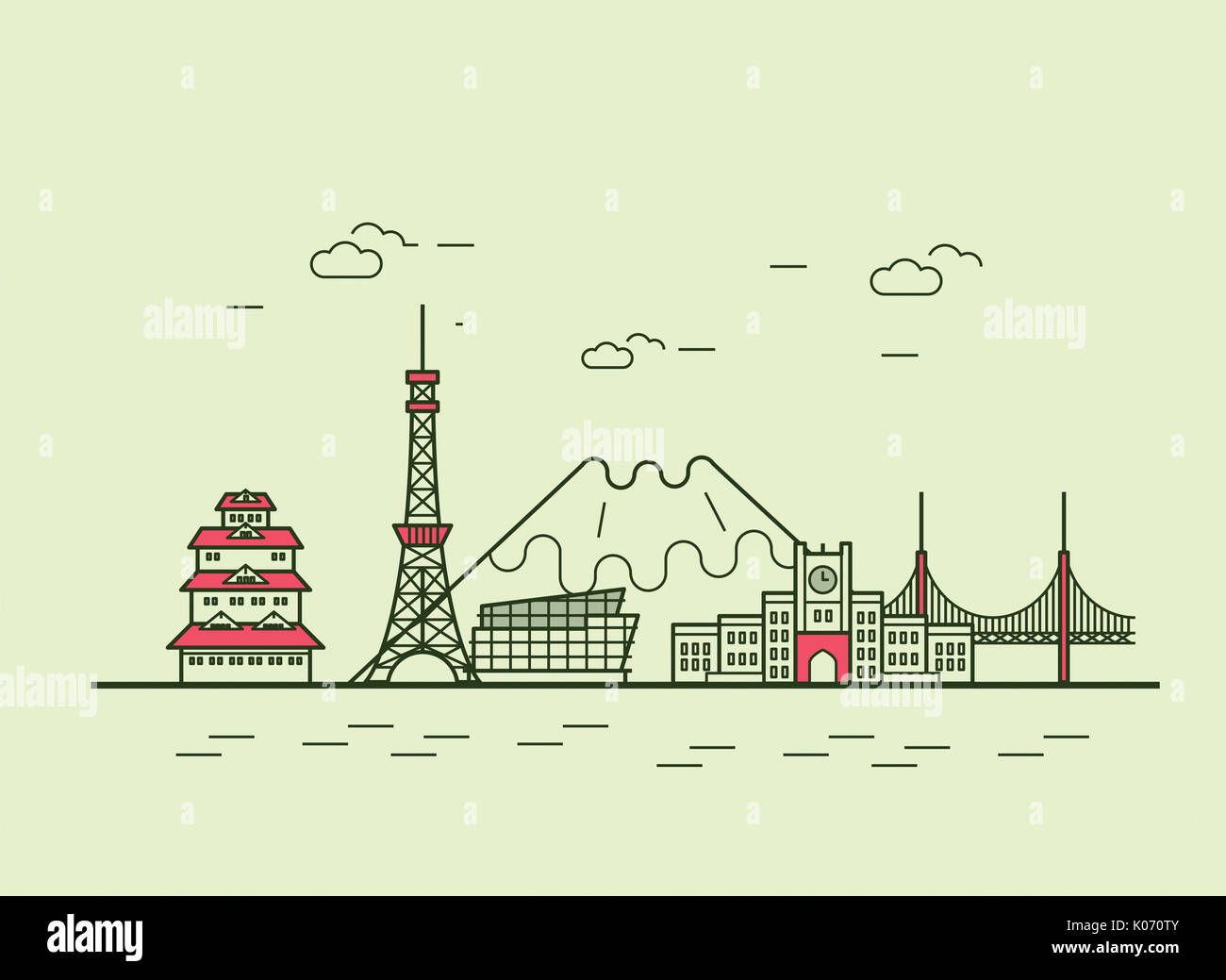 Illustration of landmarks in Japan Stock Photo - Alamy